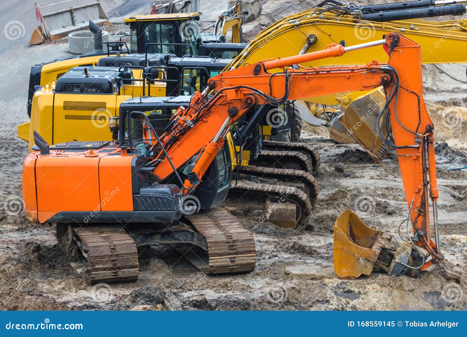Modern Excavators on a Large Construction Site Stock Image - Image of ...
