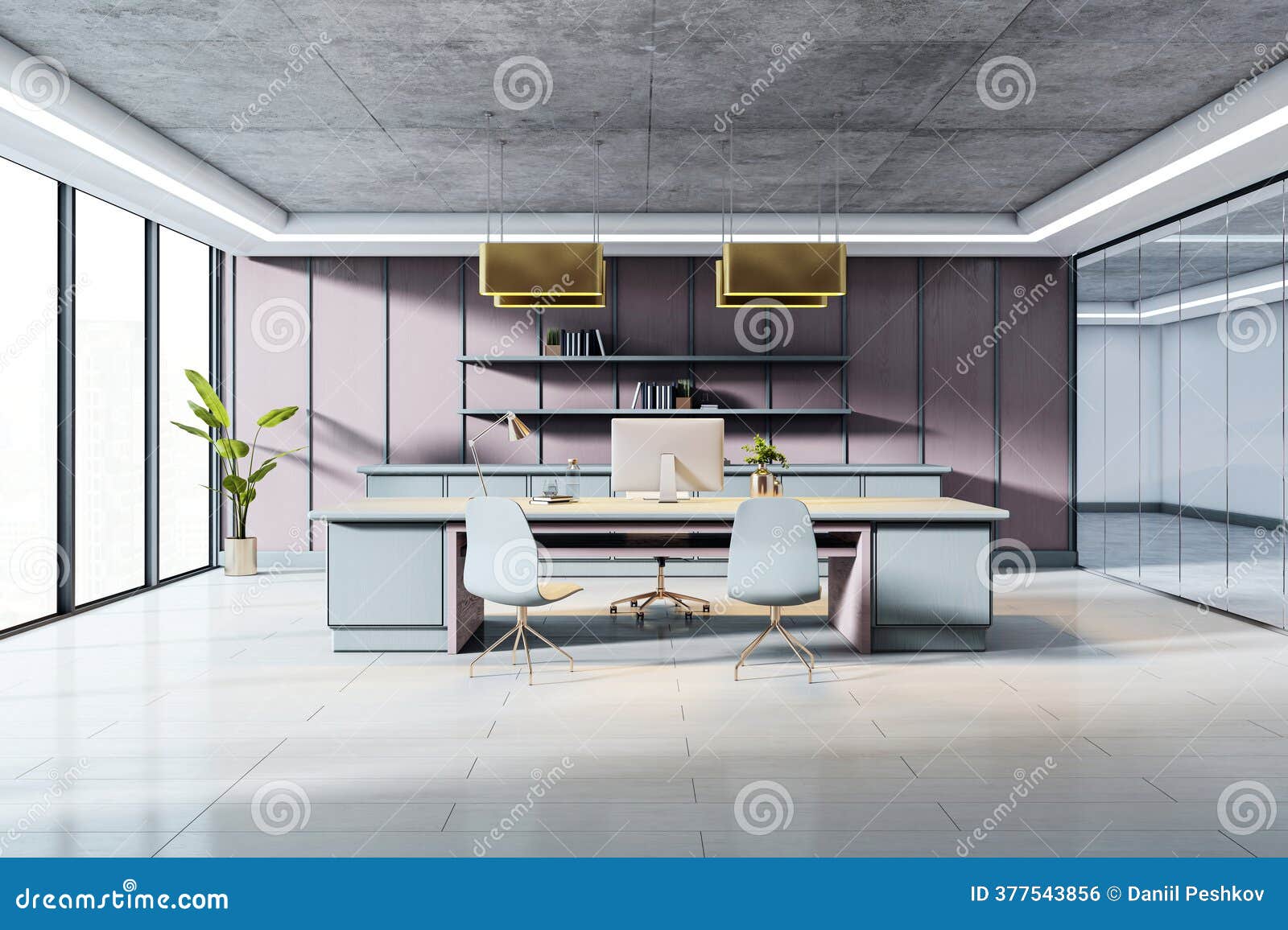 Modern Executive Office With Large Windows Stock Photo | CartoonDealer ...