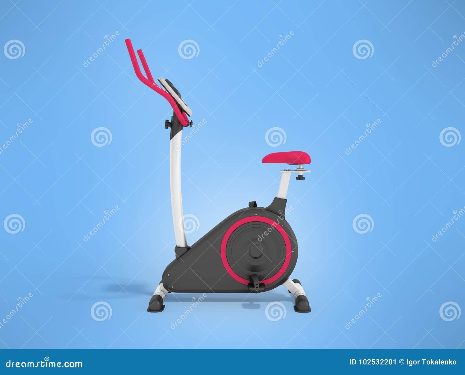 Modern Exercise Bike Pink on the Left 3d Render on a Blue Background ...