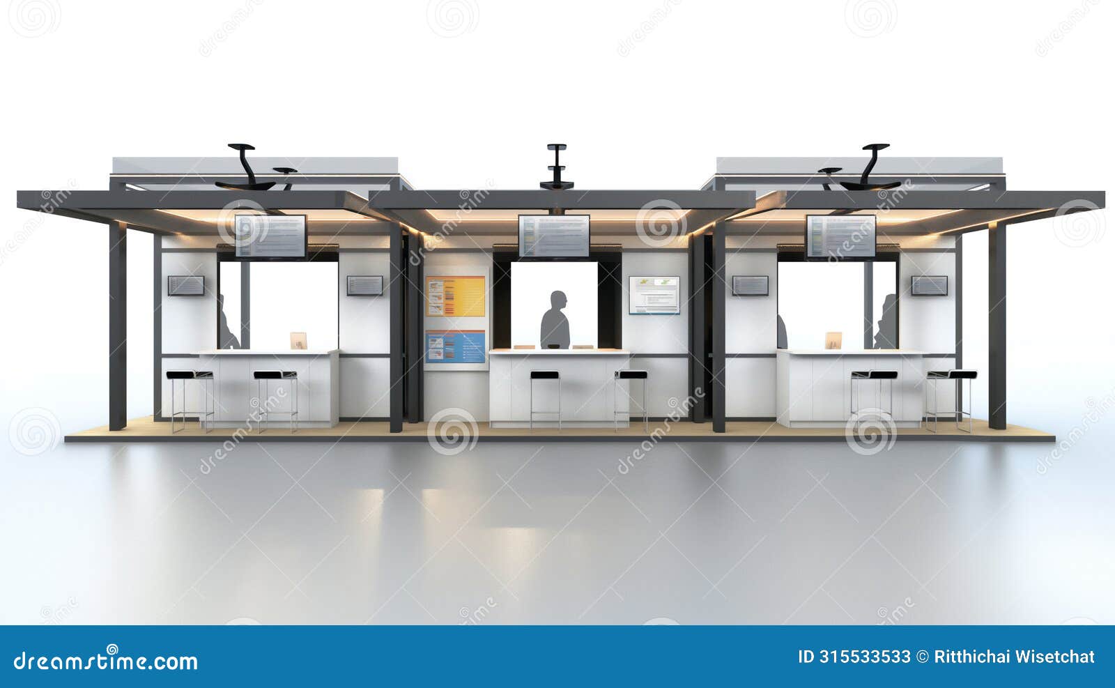 Modern Exhibition Booth with Informative Displays and Silhouetted ...