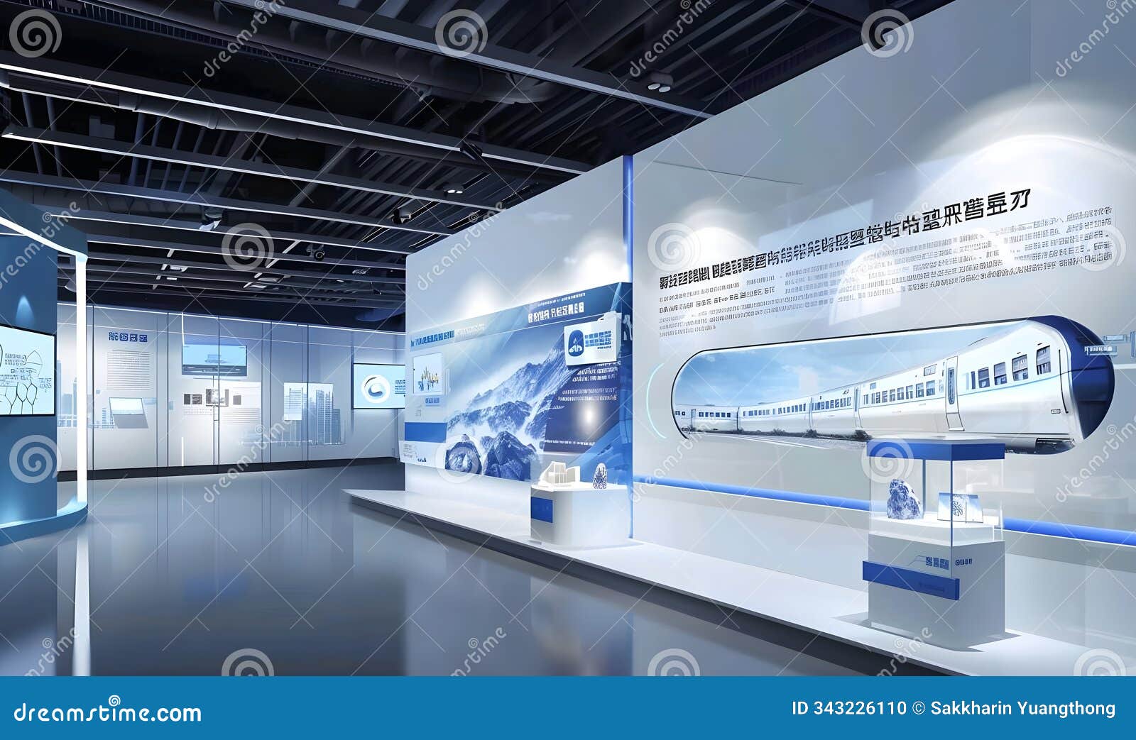 Modern Exhibition Hall with Display Walls and Design Elements ...