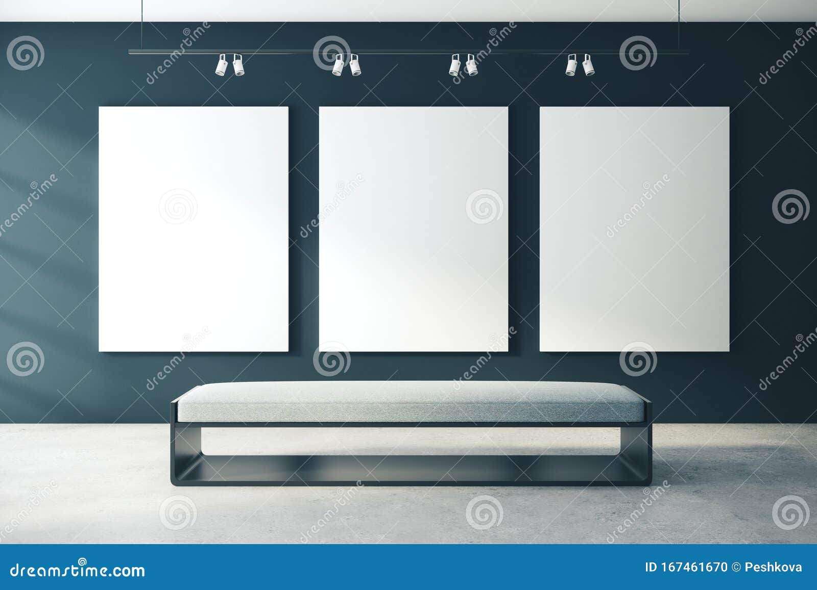 Modern Exhibition Hall with Three Blank Posters Stock Illustration ...