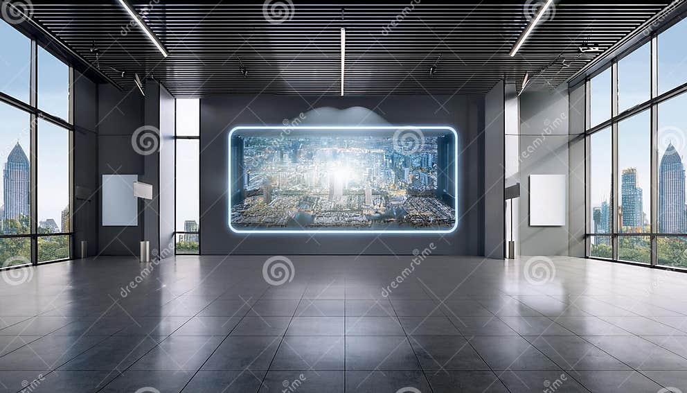 Modern Exhibition Space with Digital Display Wall. 3D Rendering Stock ...