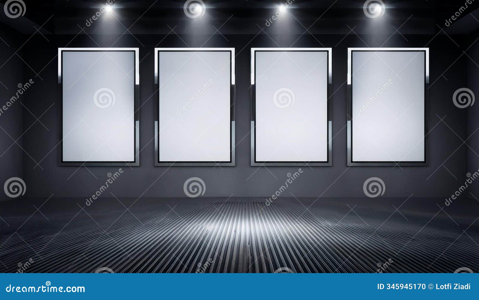 Modern Exhibition Space with Illuminated Panels in Dark Room. 3D ...