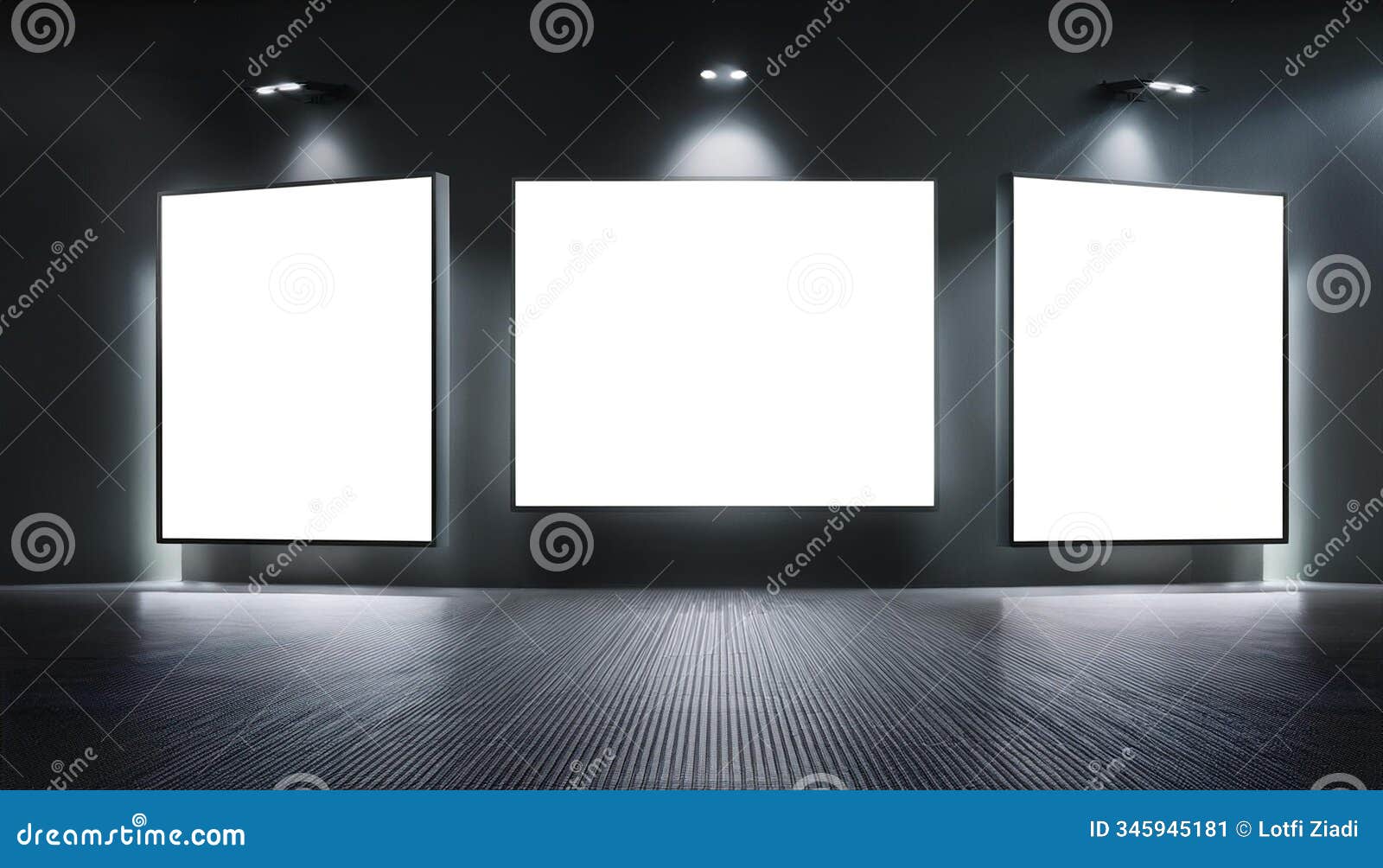 Modern Exhibition Space with Illuminated Panels in Dark Room. 3D ...