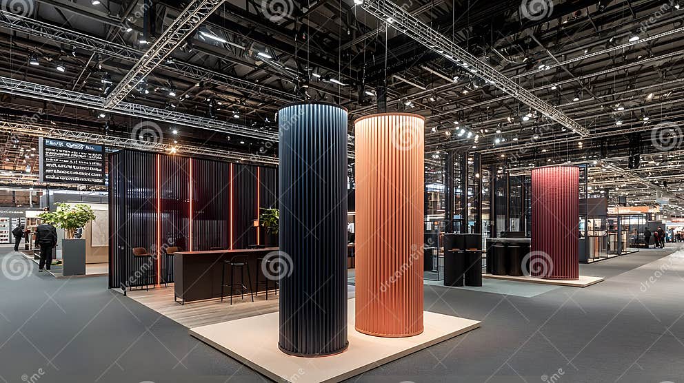 Modern Exhibition Space with Stylish Column Displays Stock Illustration ...