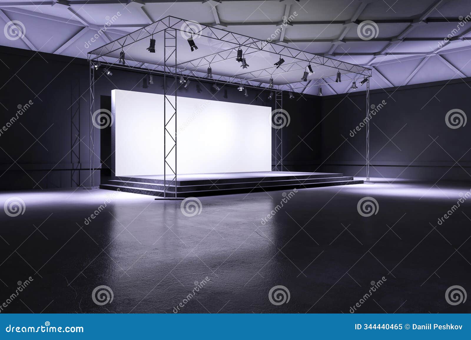 Modern Exhibition Stage with Lighting Setup. 3D Rendering Stock ...