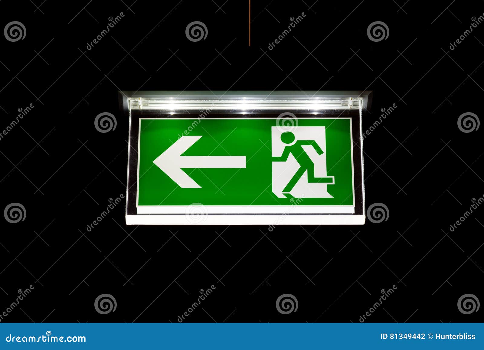 Modern Exit Sign Glass White Illuminated on Black Background Int Stock ...