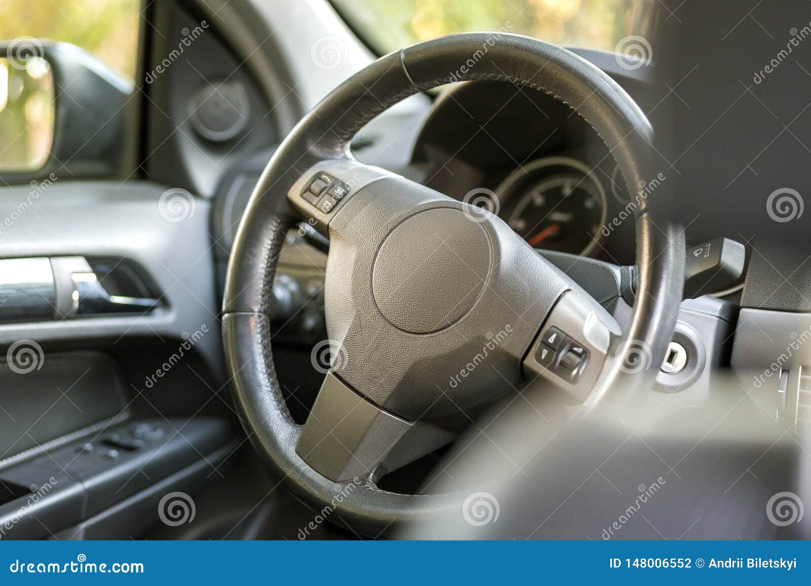 Modern Expensive Car Black Luxurious Interior. Steering Wheel ...
