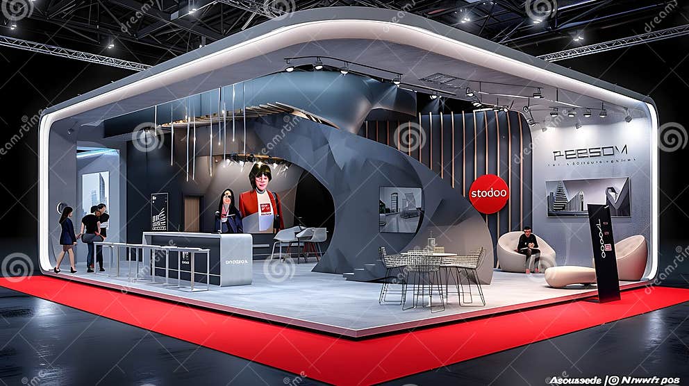 Modern Expo Booth with Creative Interior Design Stock Illustration ...