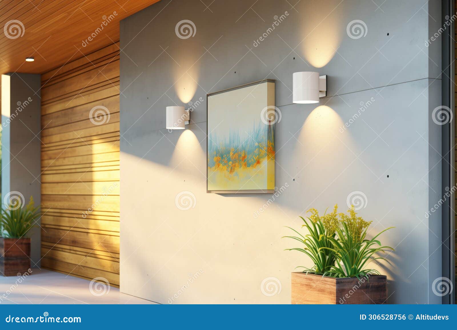 Modern Exterior Recessed Downlights on Concrete Wall Stock Photo ...