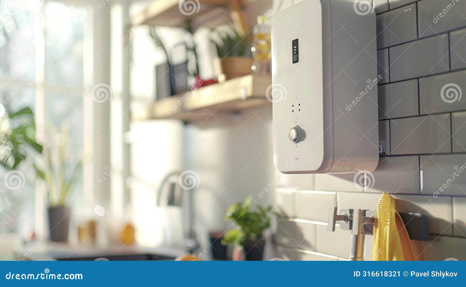 Modern External Continuous Flow Gas Water Heater Mounted on House Wall ...