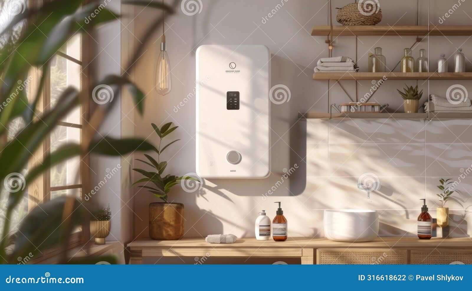 Modern External Continuous Flow Gas Water Heater Mounted on House Wall ...