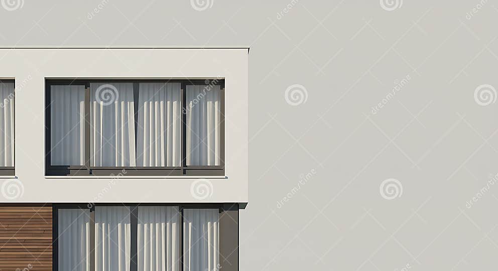 Modern Facade with Minimalist Windows and Curtains, Clean Architectural ...