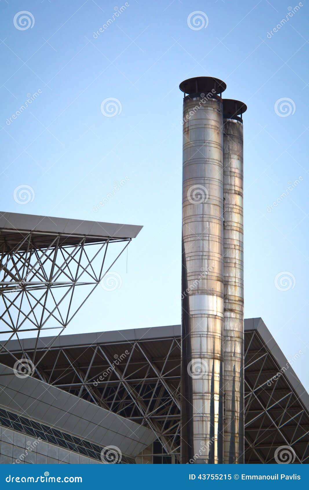 Modern factory stock image. Image of blue, chimney, columns - 43755215