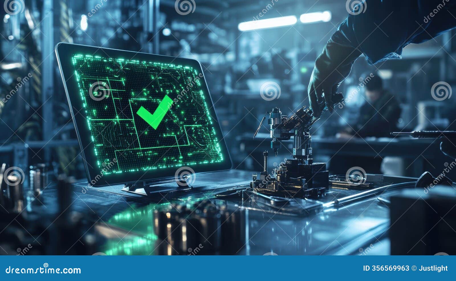Industrial Quality Control Passed, Showing Green Check Mark on Computer ...