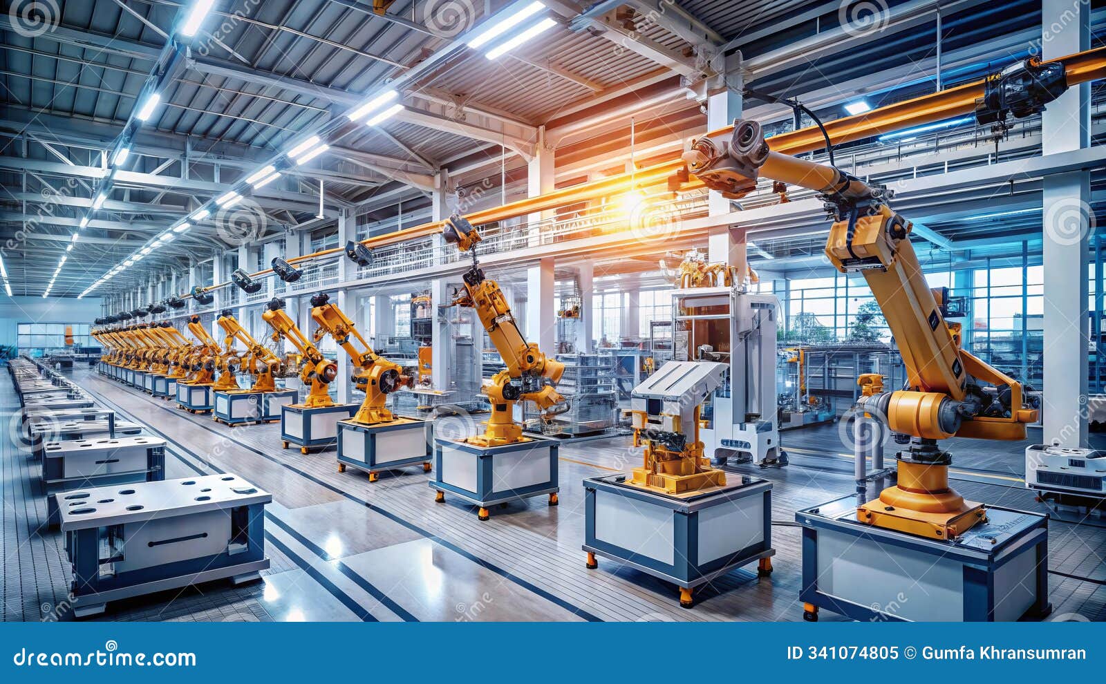 Modern Factory Floor with Industrial Robots Working Efficiently and ...