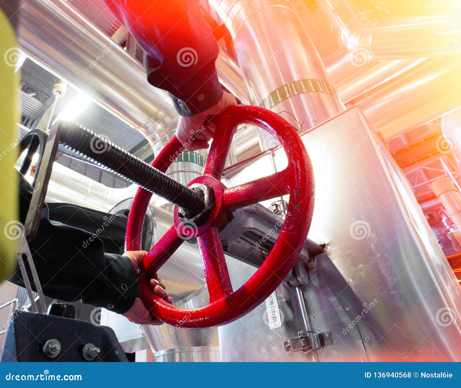Factory Worker Turning Valve Stock Photo - Image of petrochemical, male ...