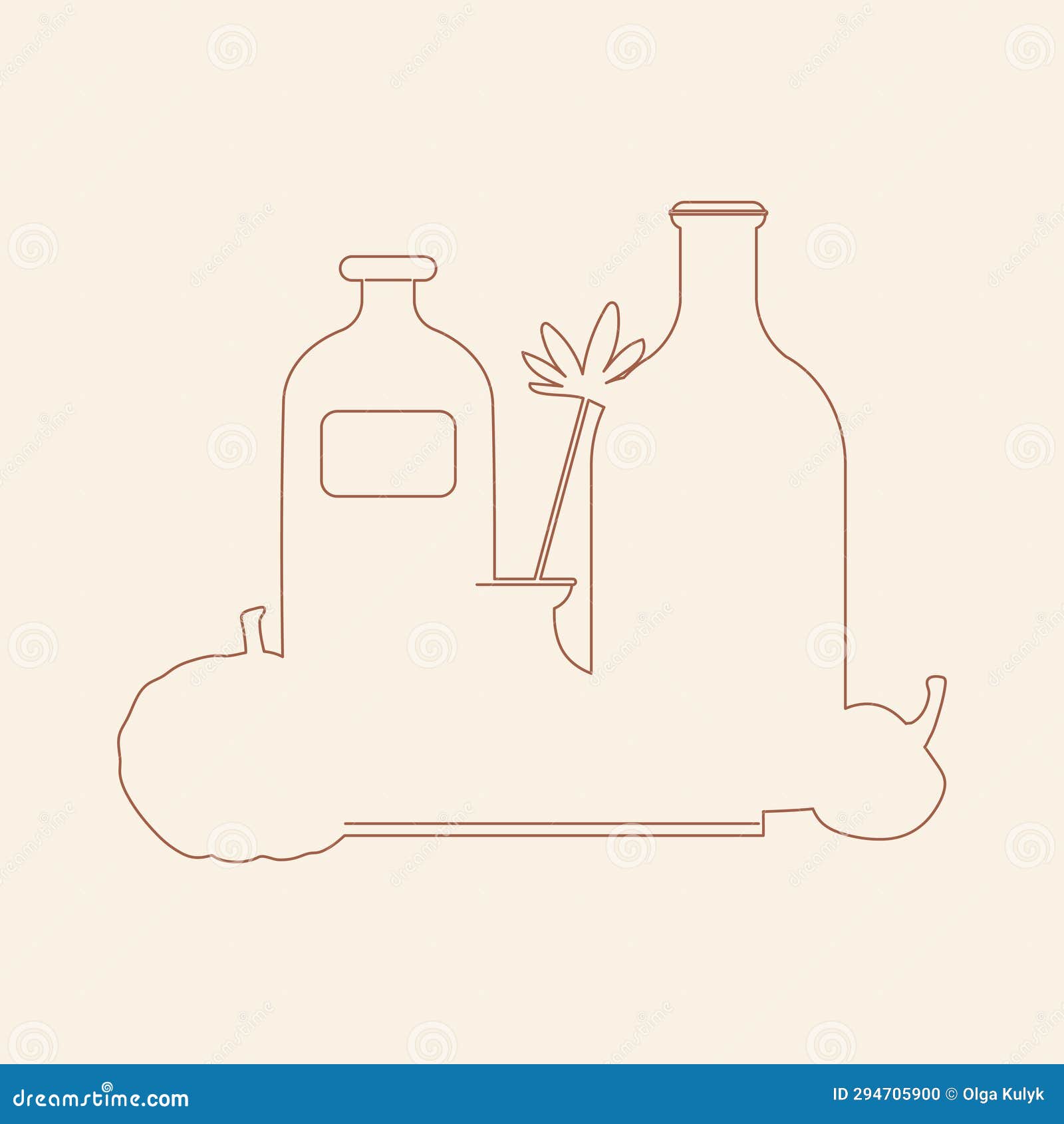 Modern Fall Holiday Decor with Pumpkin and Vase. Single Line Fall ...