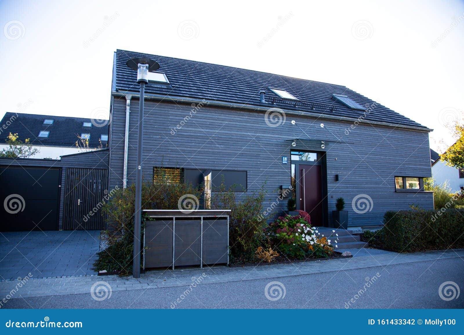 Modern Wooden House in Housing Estate, Germany Stock Photo - Image of ...
