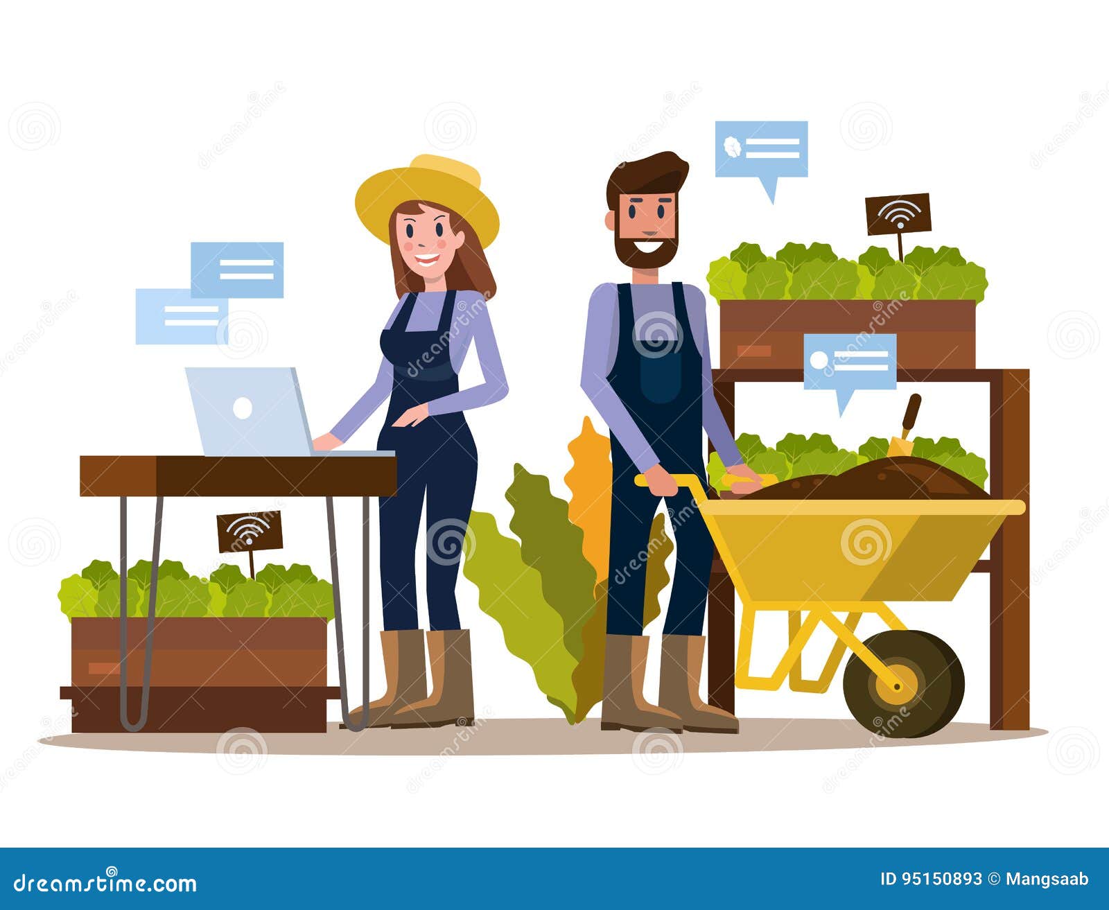 Modern Farmer Using Tablet in Greenhouse. Stock Vector - Illustration ...