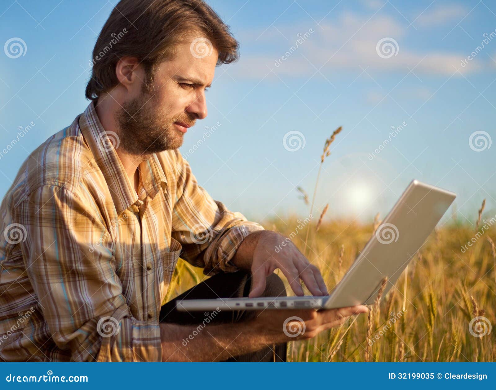 Modern Farmer on Wheat Field with Laptop Stock Image - Image of food ...