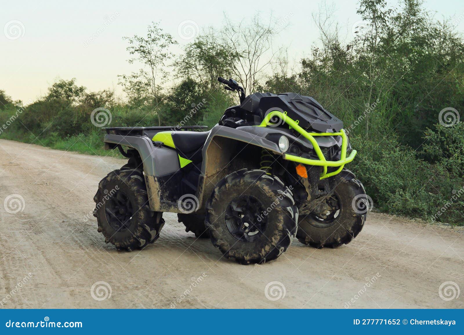 Modern Fast Quad Bike on Pathway Outdoors Stock Photo - Image of ...