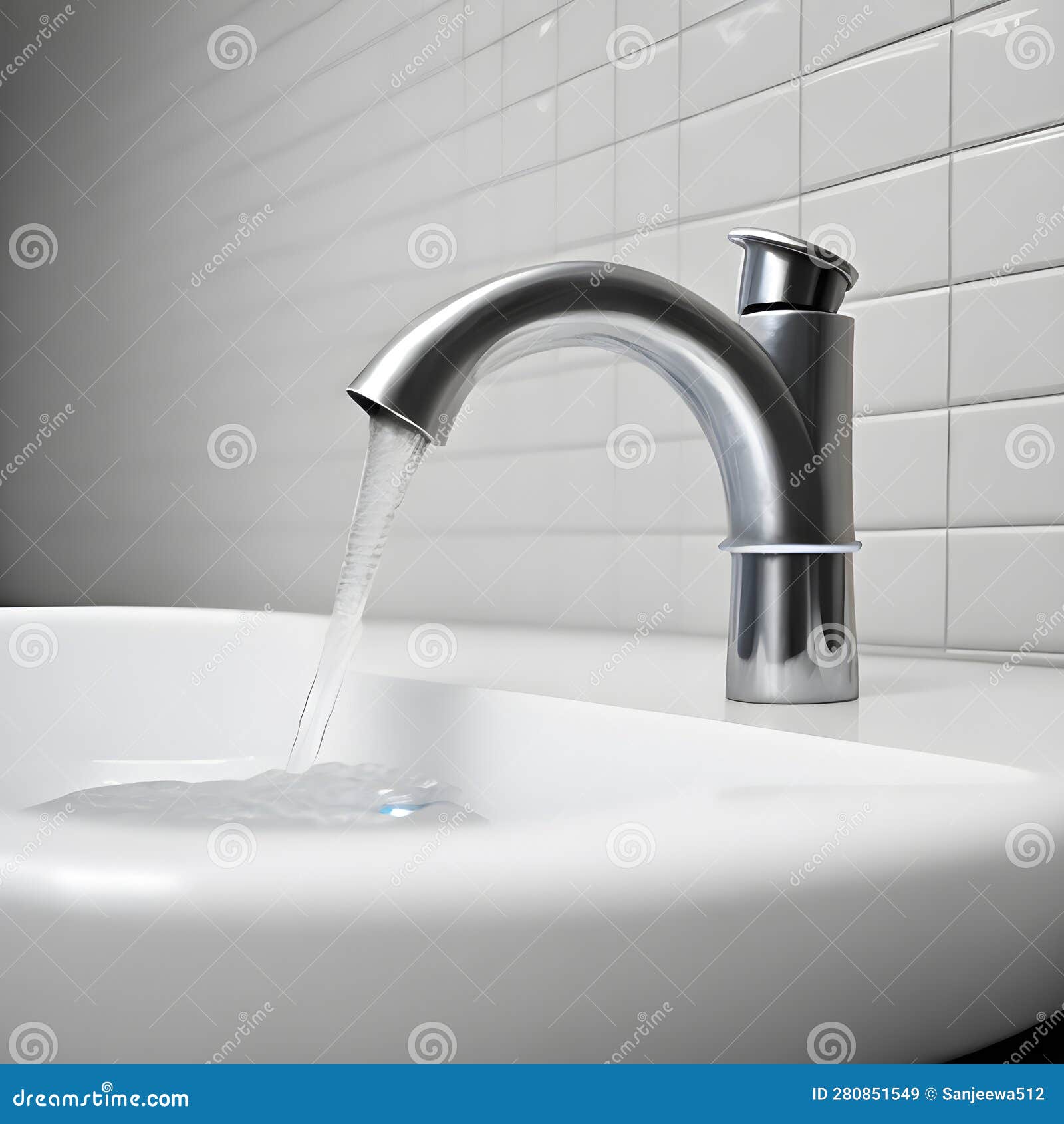 Modern Faucet With Running Water In Bathroom Stock Illustration