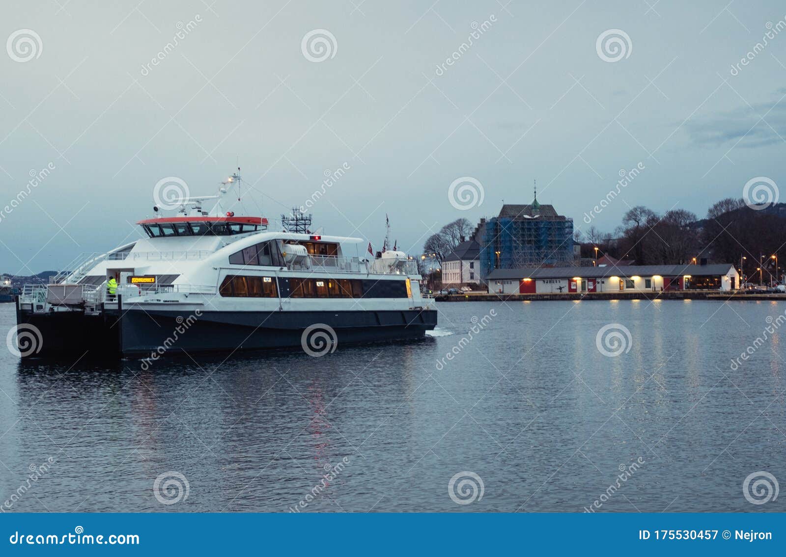 Modern Ferry in Bergen, Norway Stock Image - Image of house, ferry ...