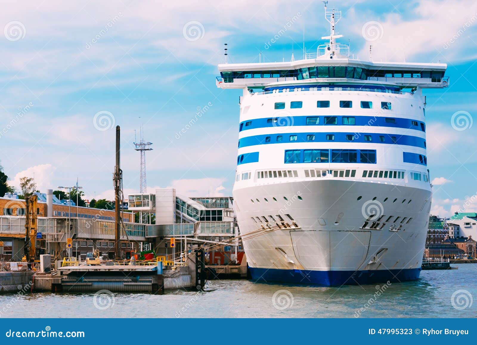 Modern Ferry Boat at Pier Awaiting Loading Cargo from Port Stock Image ...