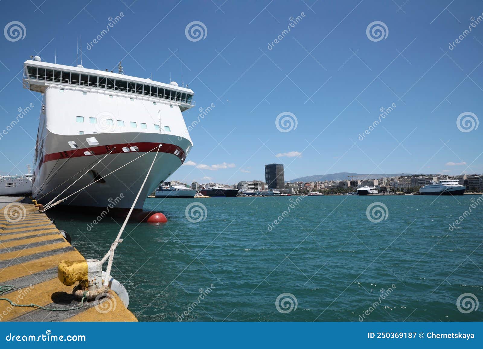 Modern Ferry Moored in Sea Port on Sunny Day Stock Image - Image of ...