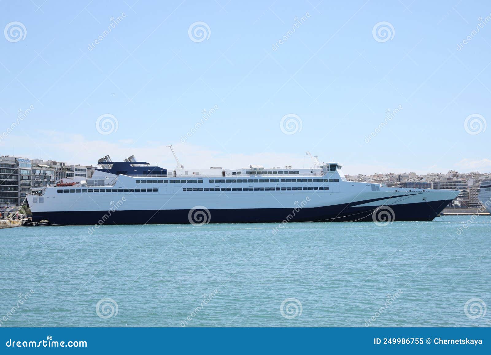 Modern Ferry in Sea Port on Sunny Day Stock Image - Image of ocean ...