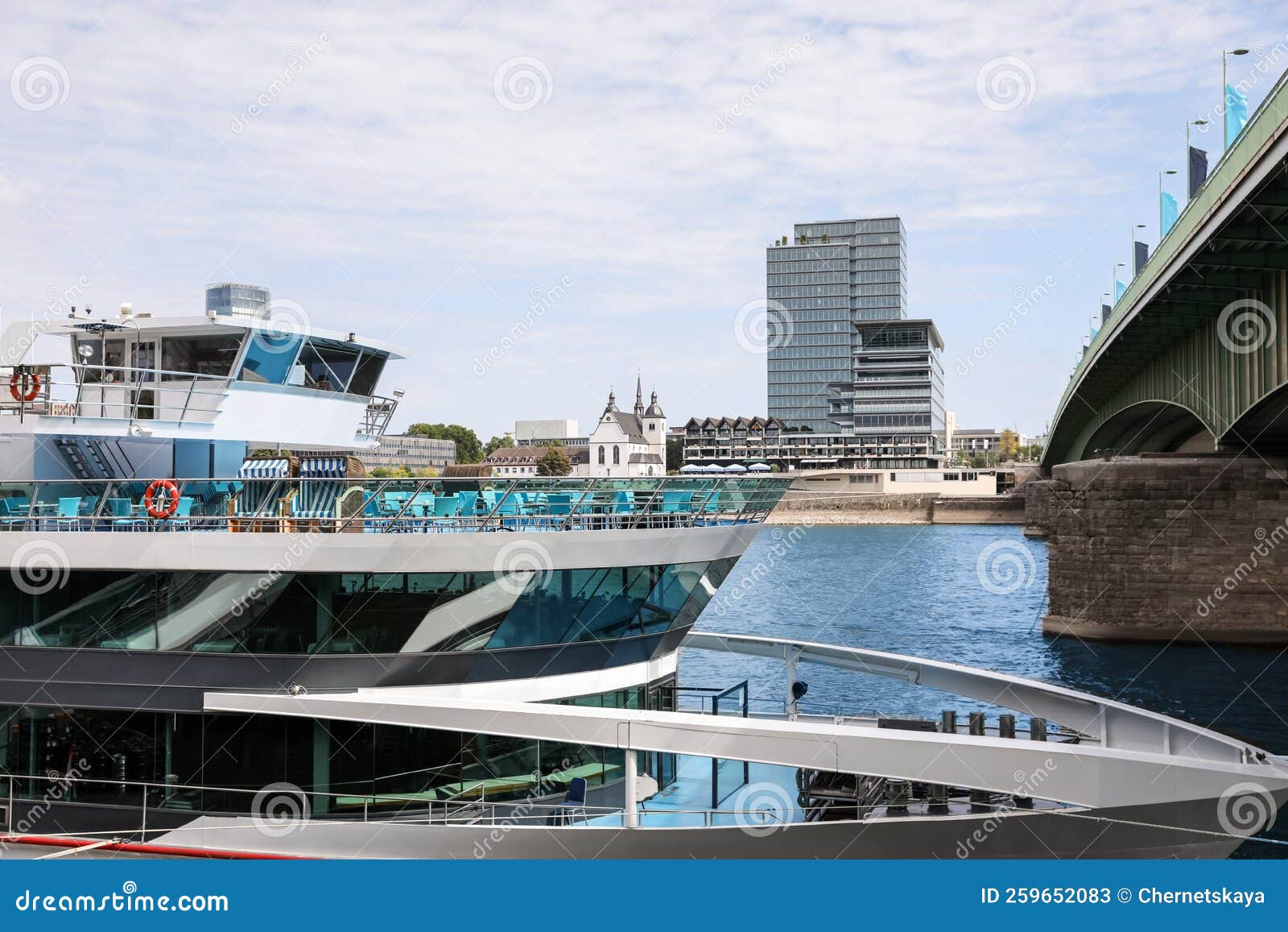 Modern Ferry Ship Near Bridge on Sunny Day Stock Image - Image of ...