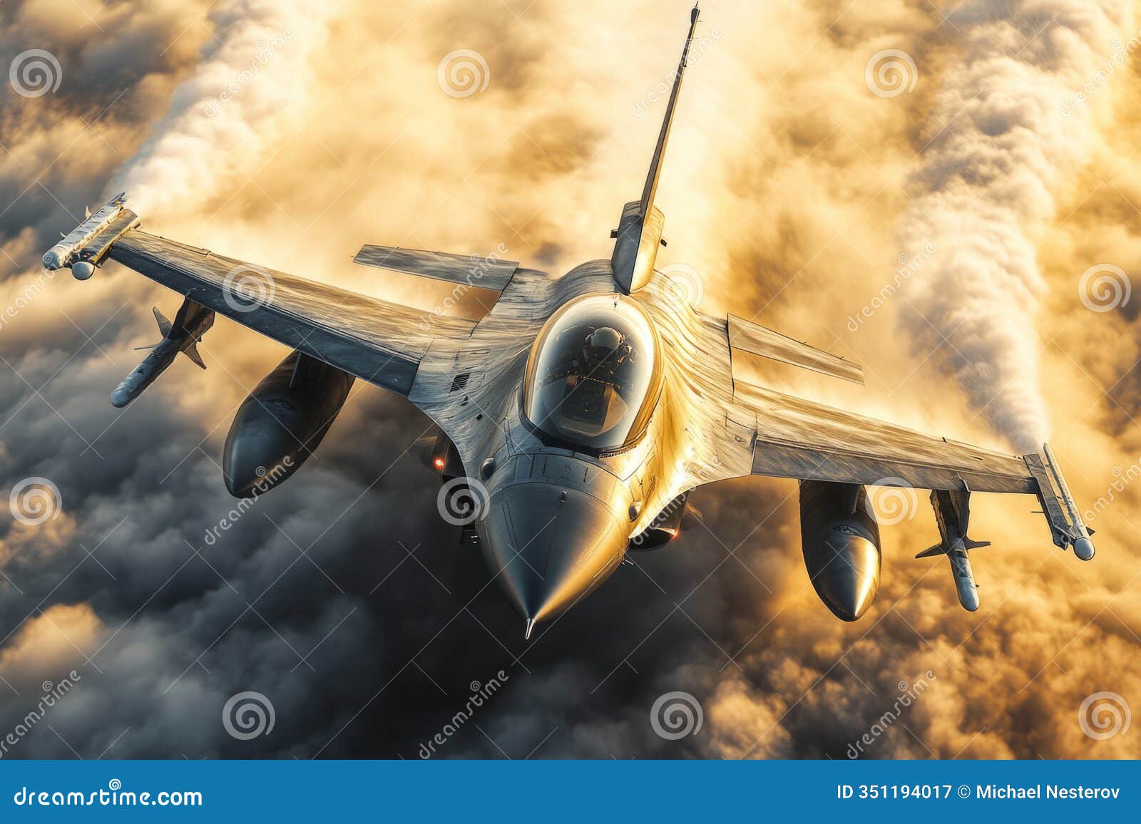 Modern Fighter Jet Flying High Above the Clouds during a Breathtaking ...