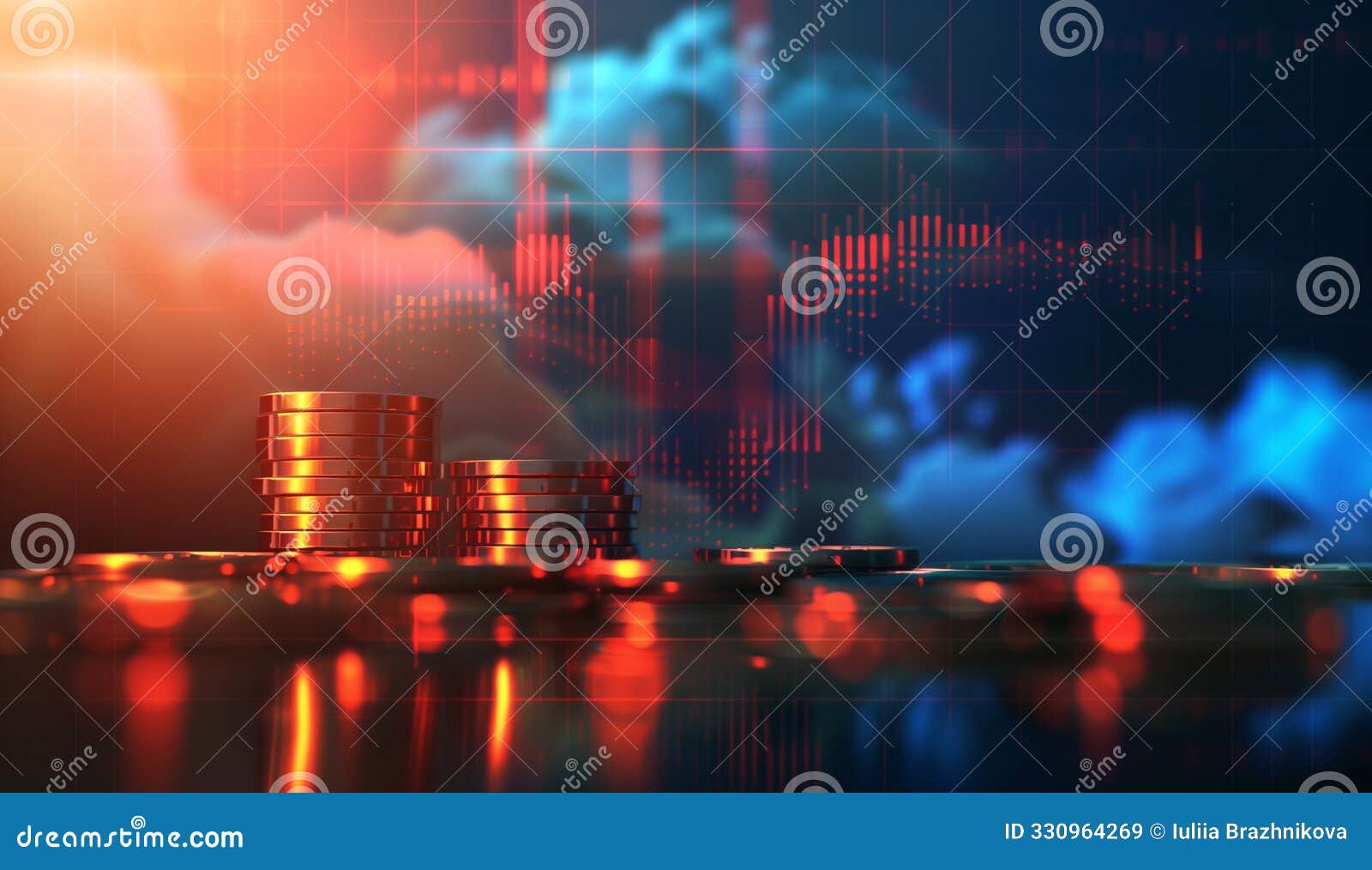 A Modern Financial Background with a Stack of Coins, a Stock Chart, and ...
