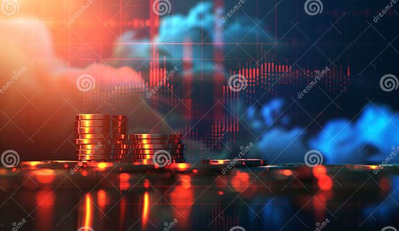 A Modern Financial Background with a Stack of Coins, a Stock Chart, and ...