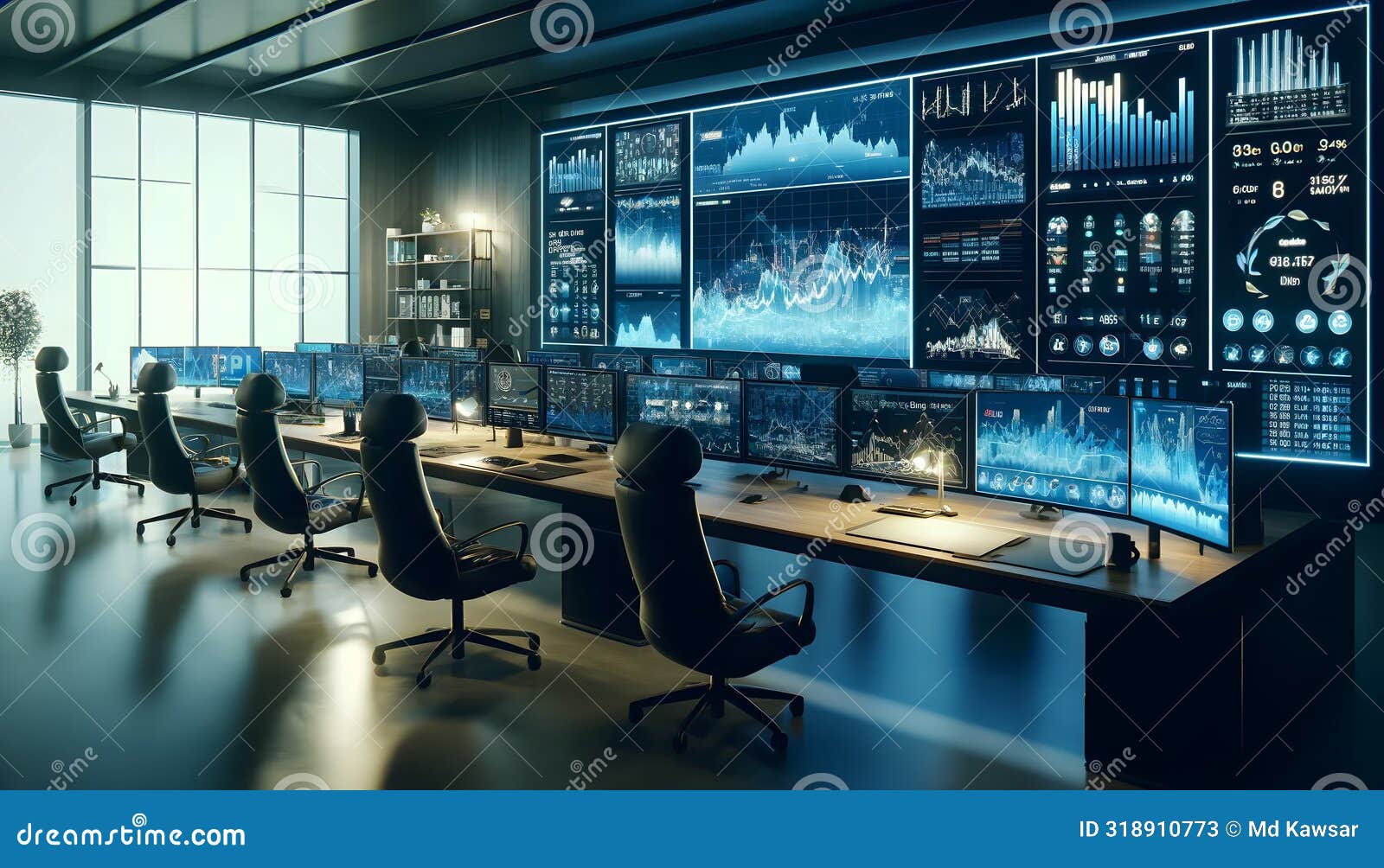 Modern Financial Command Center with High-Resolution Data Displays and ...