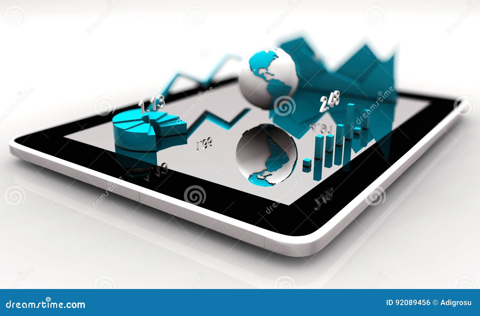 Modern Financial Instruments Graphs, Charts and Earth Globe on a Tablet ...