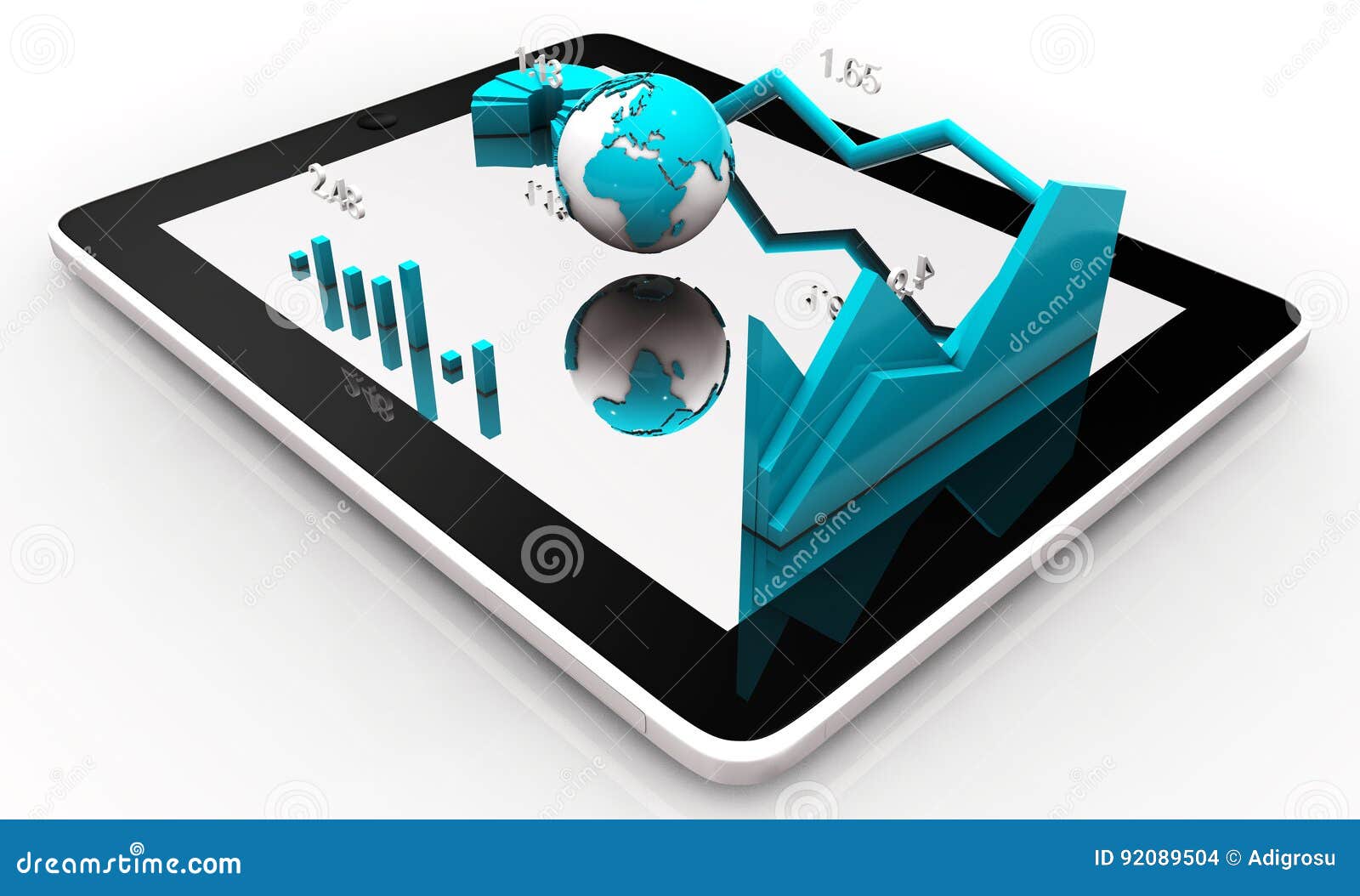 Modern Financial Instruments Graphs, Charts and Earth Globe on a Tablet ...