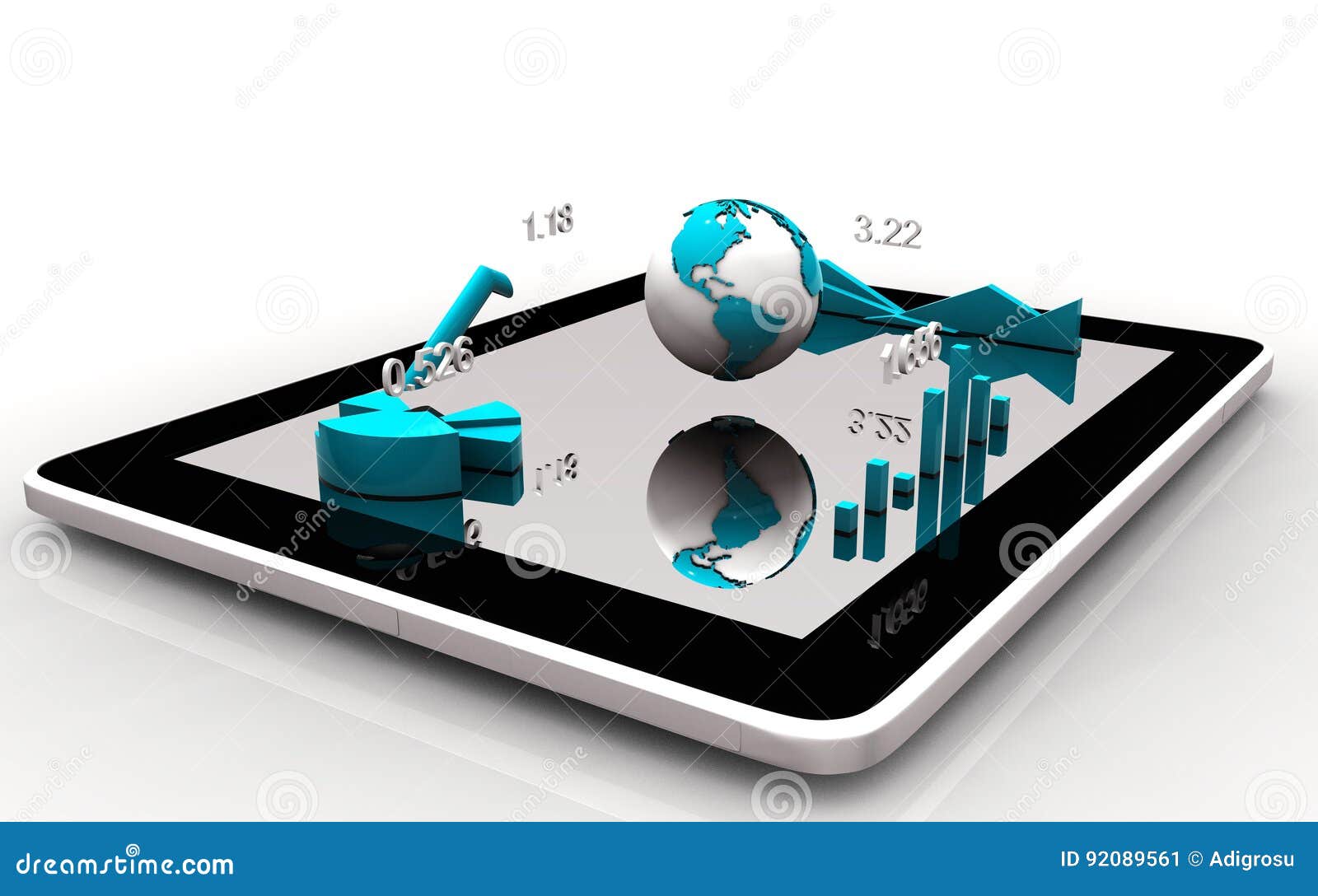 Modern Financial Instruments Graphs, Charts and Earth Globe on a Tablet ...