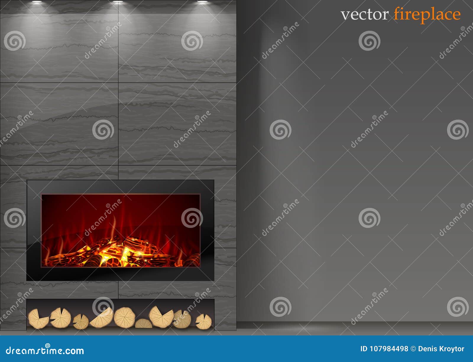 Modern fireplace with fire stock vector. Illustration of decor - 107984498