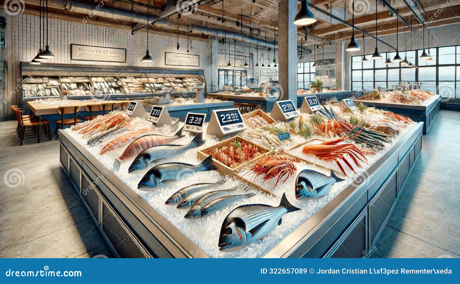 Modern Fish Market Display: Fish, Shellfish, and Crustaceans Stock ...