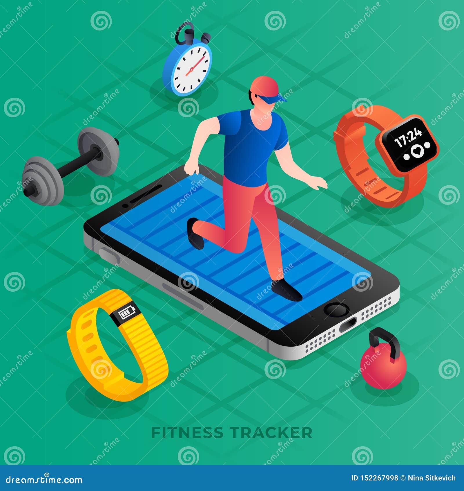 Modern Fitness Tracker Concept Background, Isometric Style Stock Vector ...
