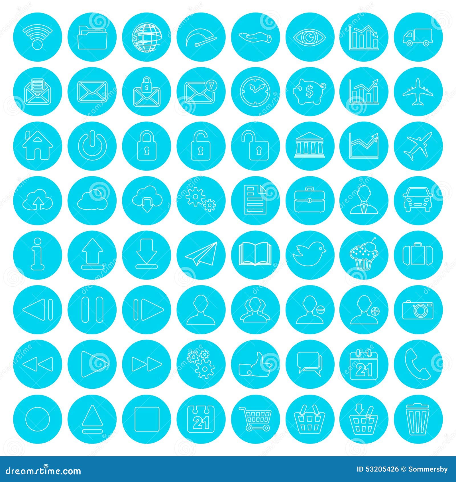 Modern Flat Blue Linear Icon Set of Web, Multimedia and Business Stock ...