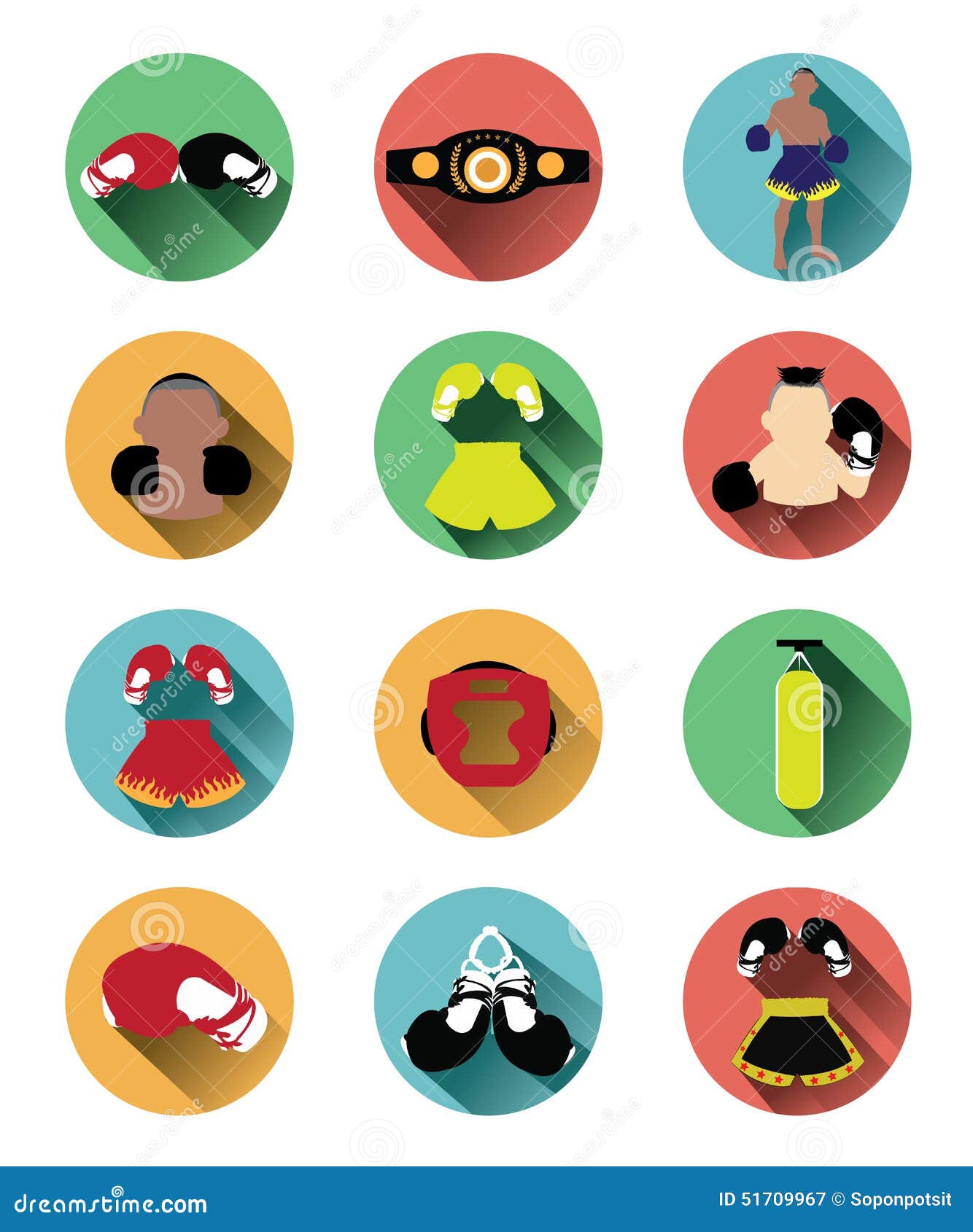 Modern Flat Boxing Icons Set with Long Shadow Effect Stock Vector ...