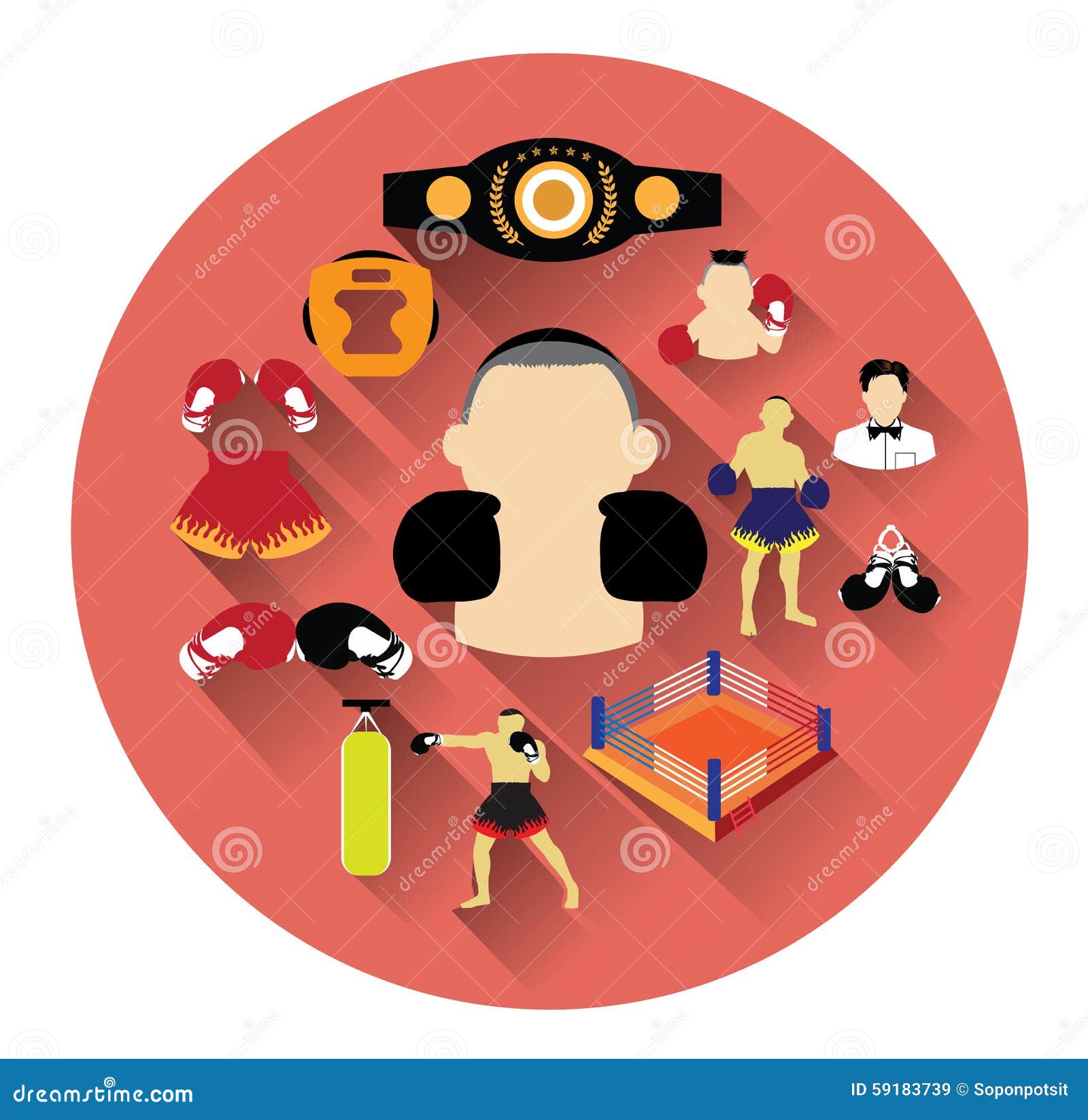 Modern Flat Boxing Icons Set with Long Shadow Effect Stock Vector ...