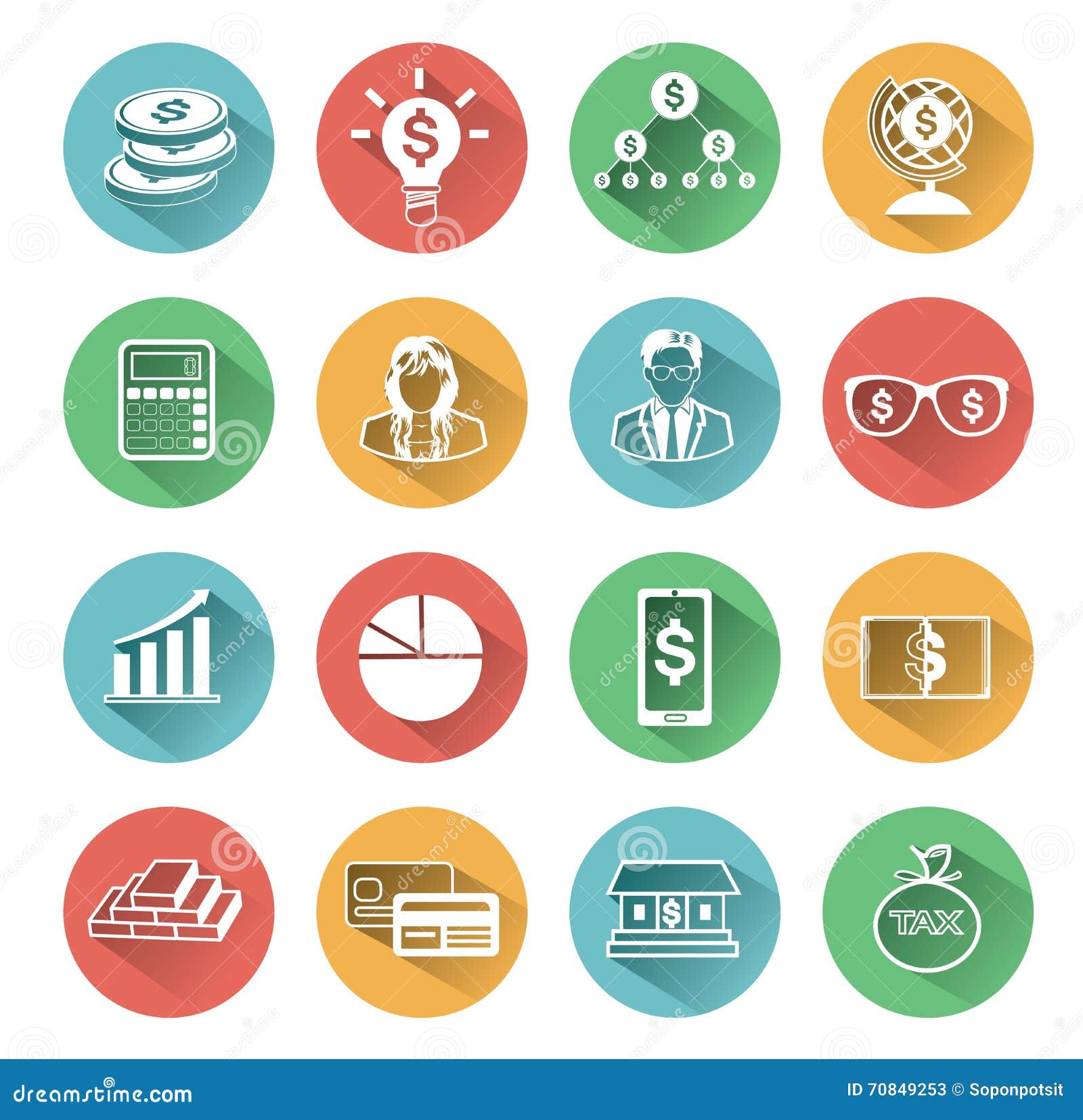 Modern Flat Business Icons Set with Long Shadow Effect Stock Vector ...