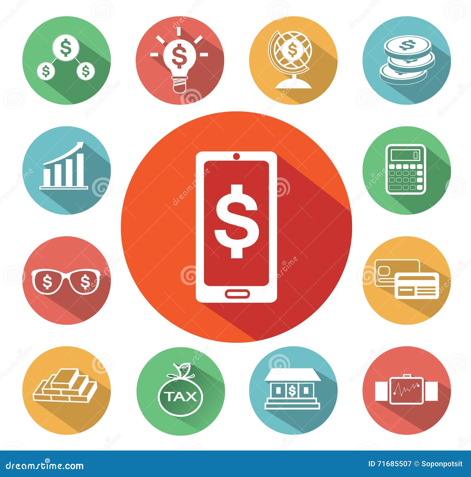 Modern Flat Business Icons Set with Long Shadow Effect Stock Vector ...