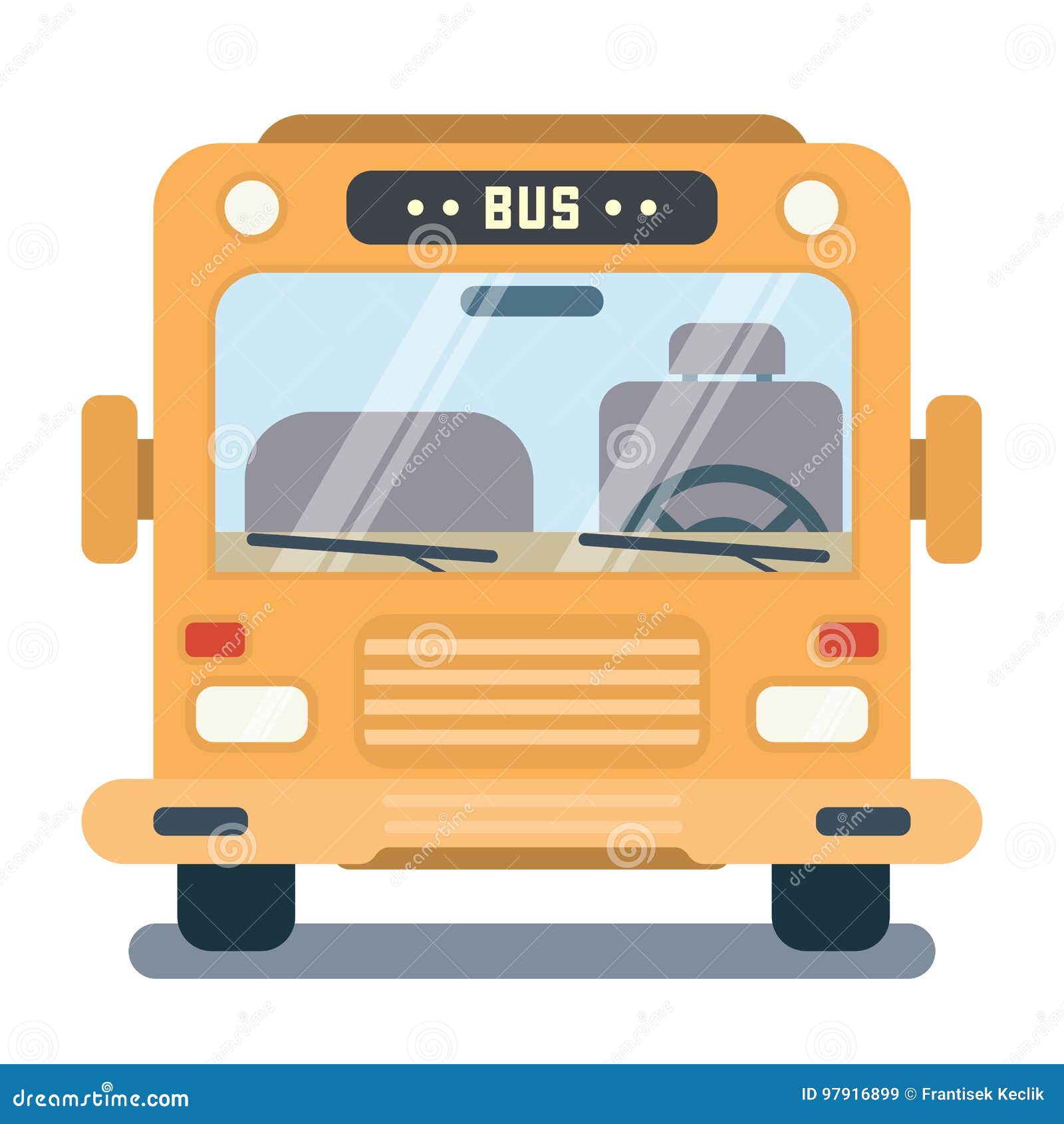 Modern Flat Cartoon Illustration of Front Side of Stylized Bus. Stock ...