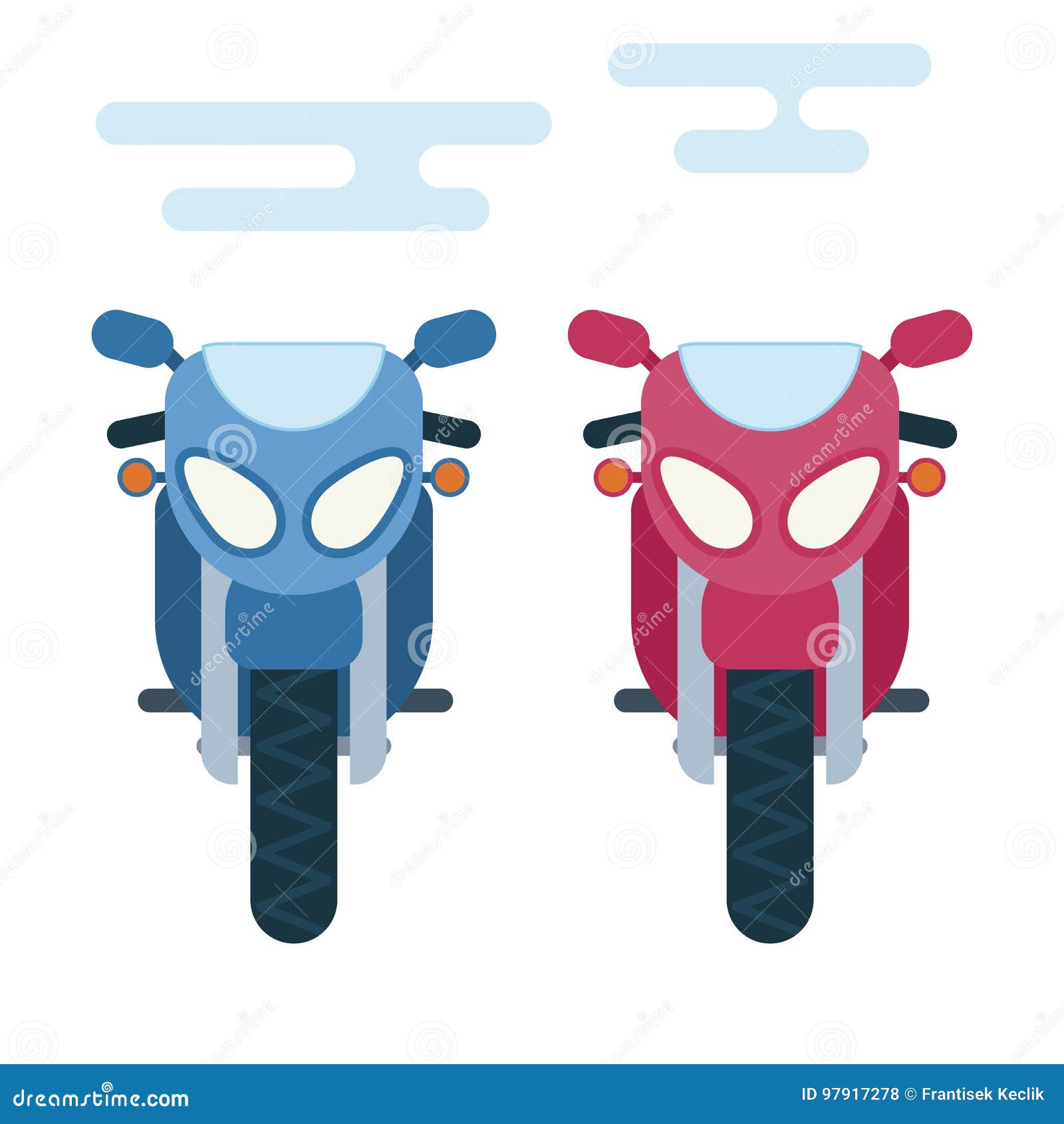 Modern Flat Cartoon Illustration of Front Side of Two Motorcycles ...